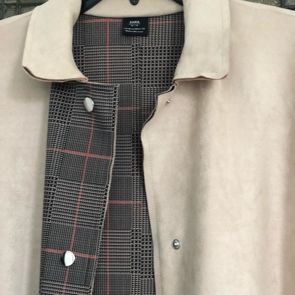 Zara | Jackets & Coats | Tan Snap Button Plaid Faux Suede Coat | Poshmark